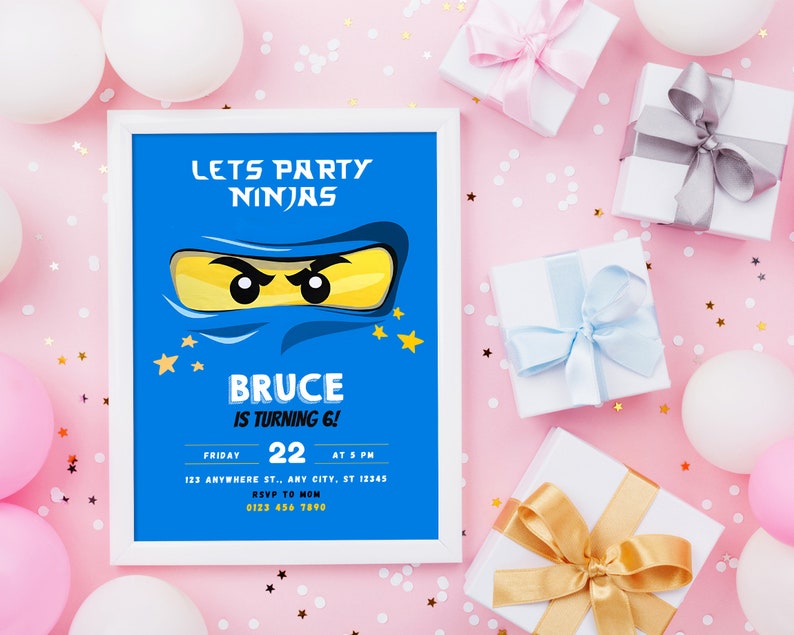 Editable Blue Ninja Go Birthday Invitation,printable Birthday ...