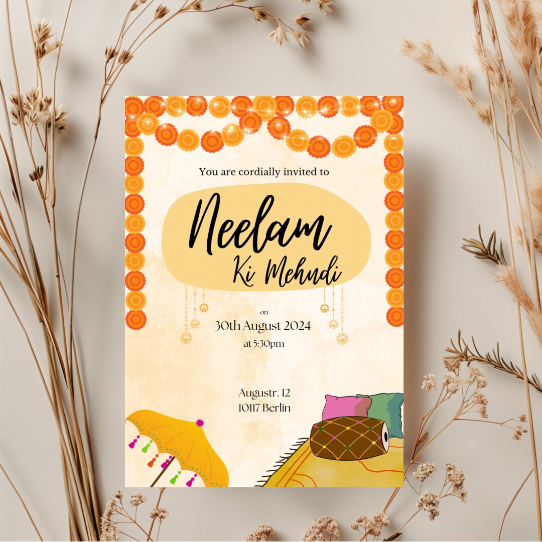 Chamak Mehndi Ceremony Invitation Card, Digital Card, Sangeet ...