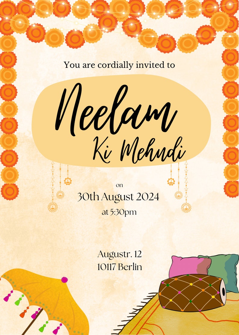 Chamak Mehndi Ceremony Invitation Card, Digital Card, Sangeet ...