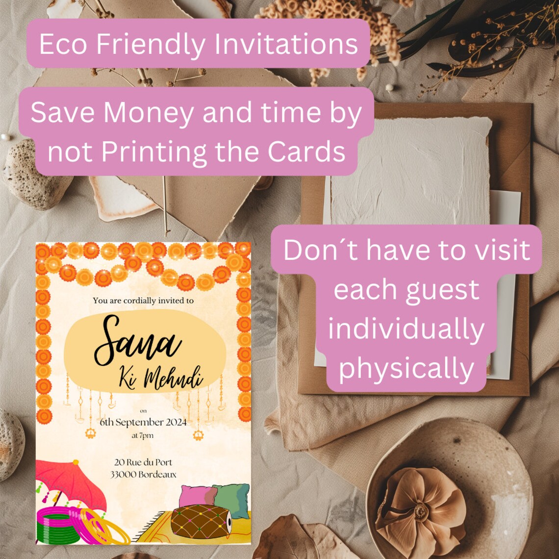 Dholki Mehndi Invitation Card, Digital Invitation, Mayun, Mayoon ...