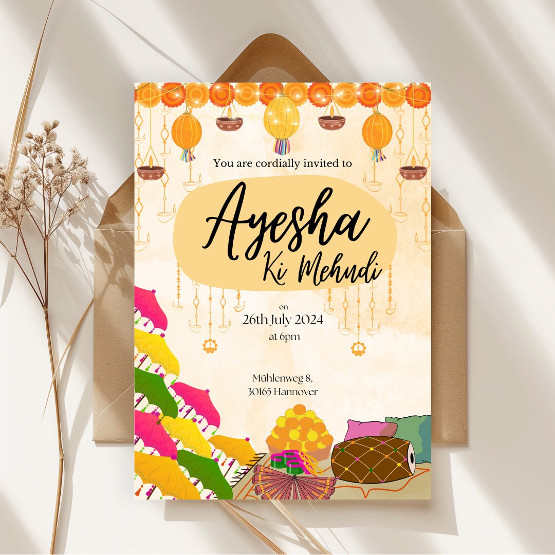 Haldi Mehndi Invitation Card, Desi Wedding, Mayoon, Mayun, Dholki ...