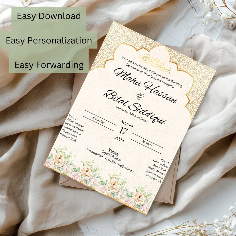Wedding Invitation Card, baagh With RSVP Walima, Reception, Baraat ...