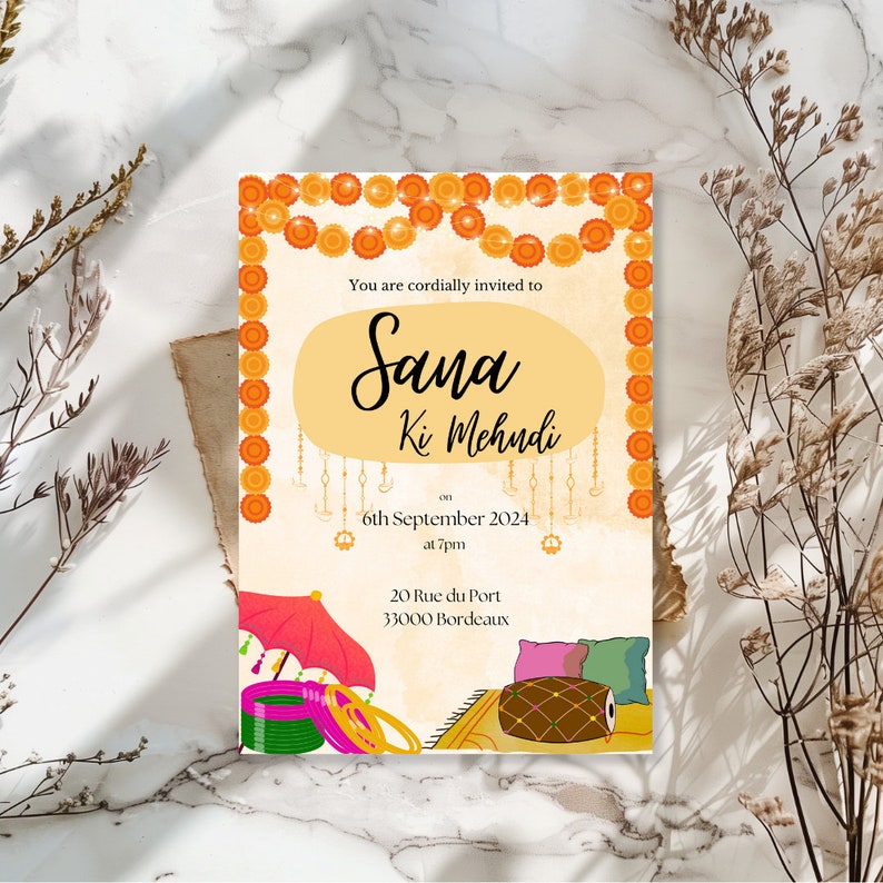 Dholki Mehndi Invitation Card, Digital Invitation, Mayun, Mayoon ...