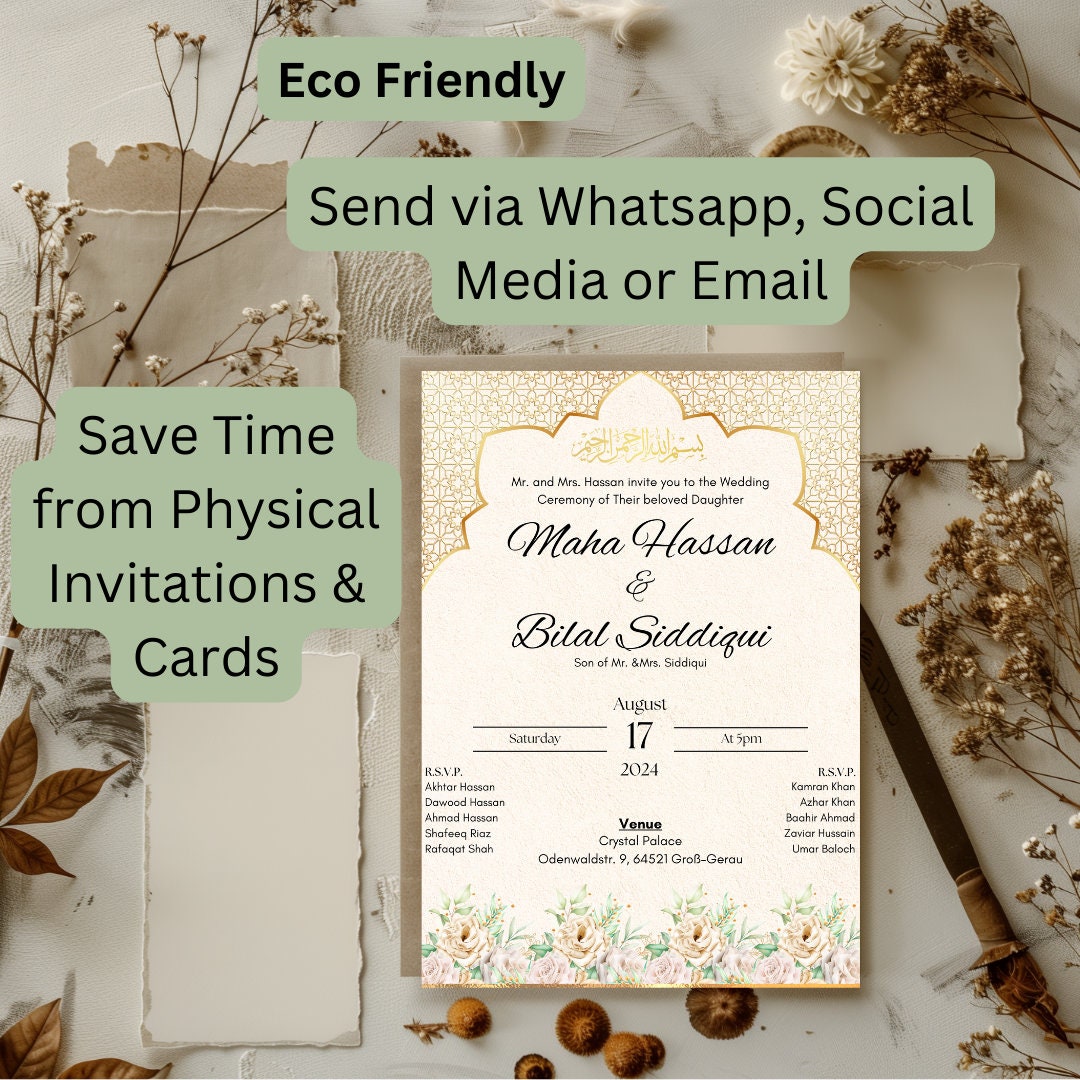 Wedding Card Template, Desi Wedding Card mehak, Digitial Invitation via ...