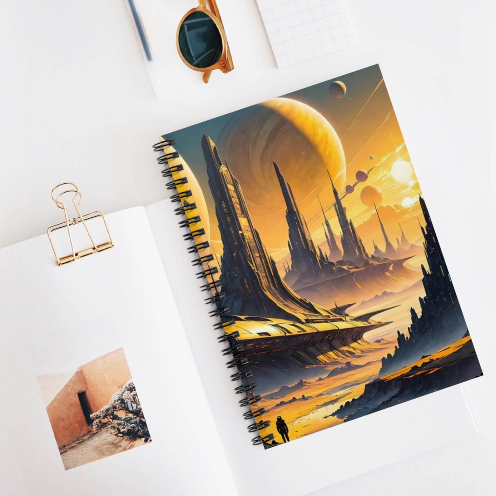 Spiral Notebook, Space Landscape Themed, Alien Lover, UFO Pattern ...