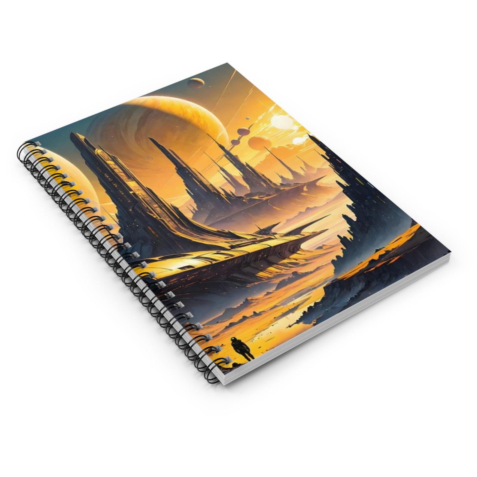 Spiral Notebook, Space Landscape Themed, Alien Lover, UFO Pattern ...