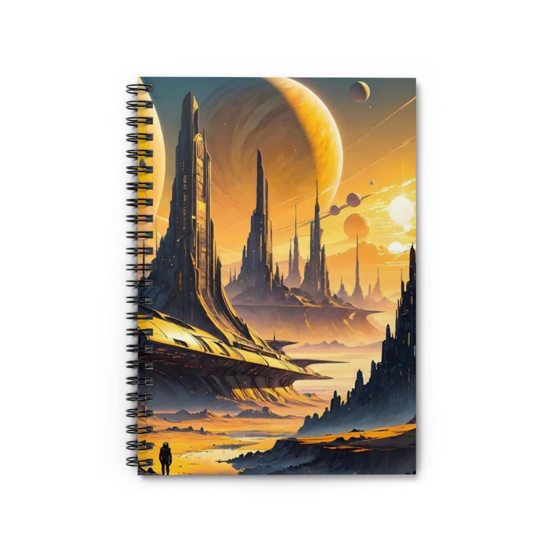 Spiral Notebook, Space Landscape Themed, Alien Lover, UFO Pattern ...