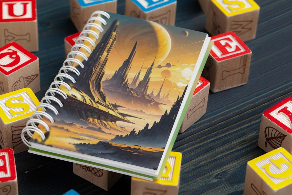 Spiral Notebook, Space Landscape Themed, Alien Lover, UFO Pattern ...