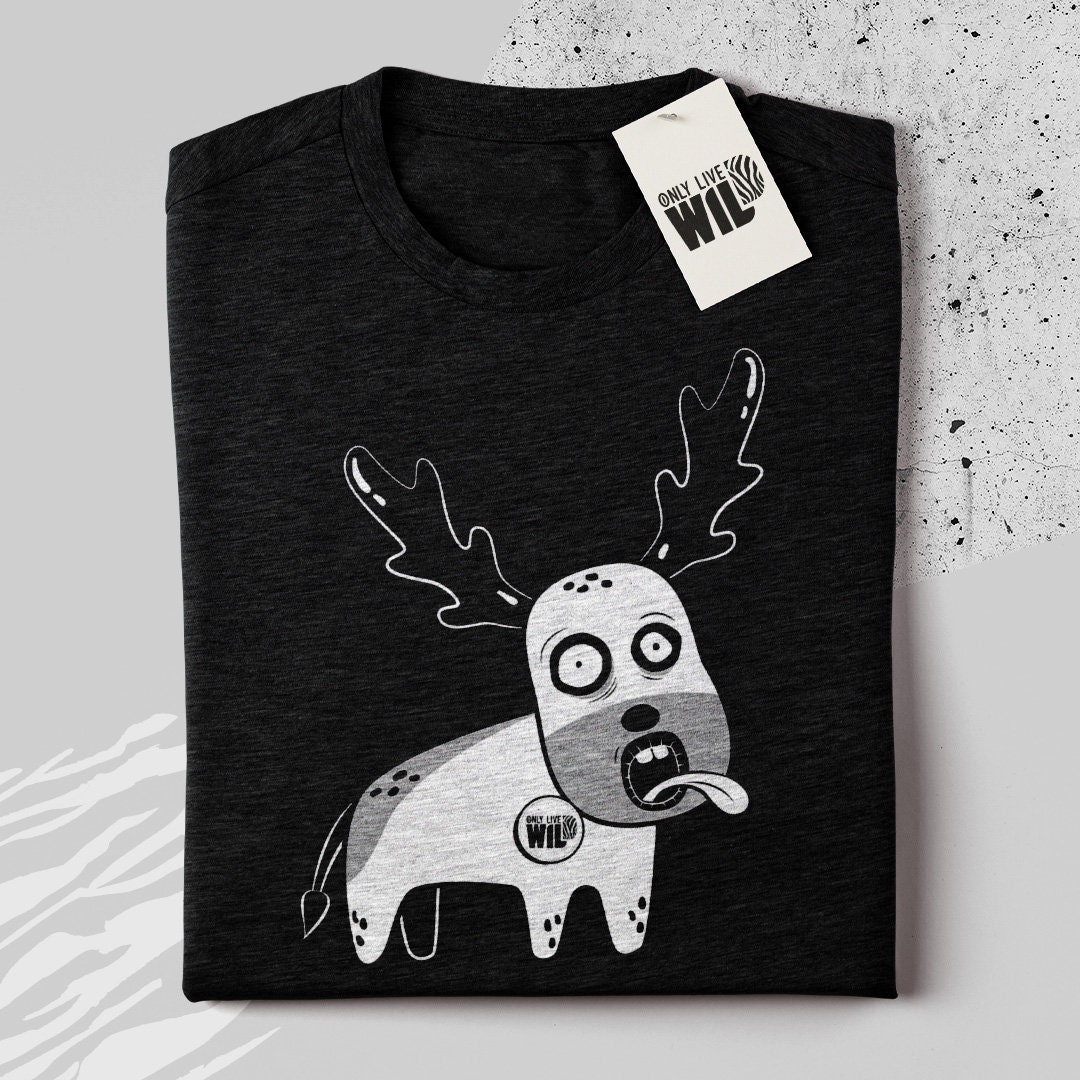 Cute and Creepy Deer/buck Character Illustration Art on Unisex Jersey T ...