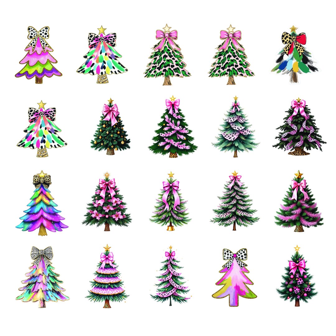 Girly Christmas Tree Bundle Png, Colorful Coquette Glitter Christmas ...