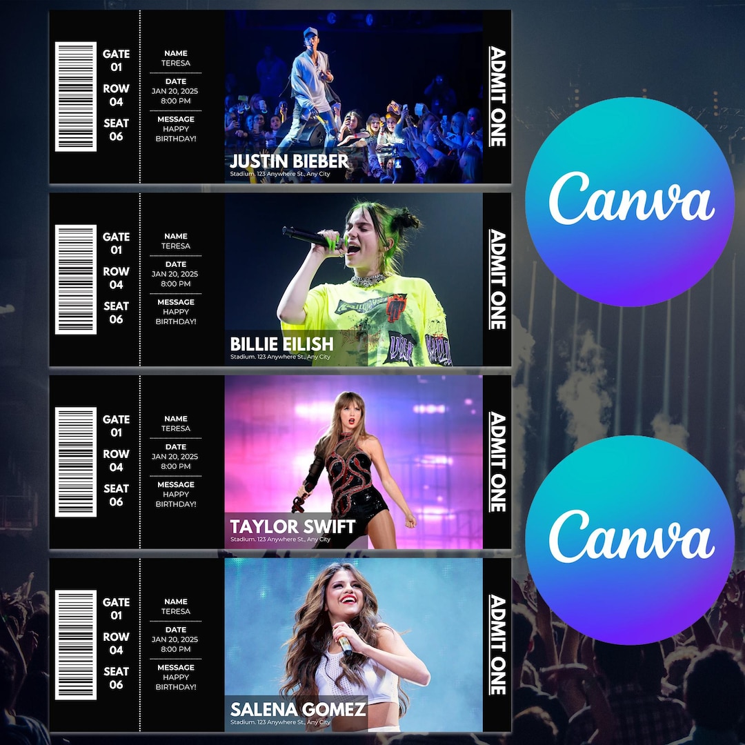 Editable Concert Ticket Template, Custom Concert Ticket Gift, DIY Event ...
