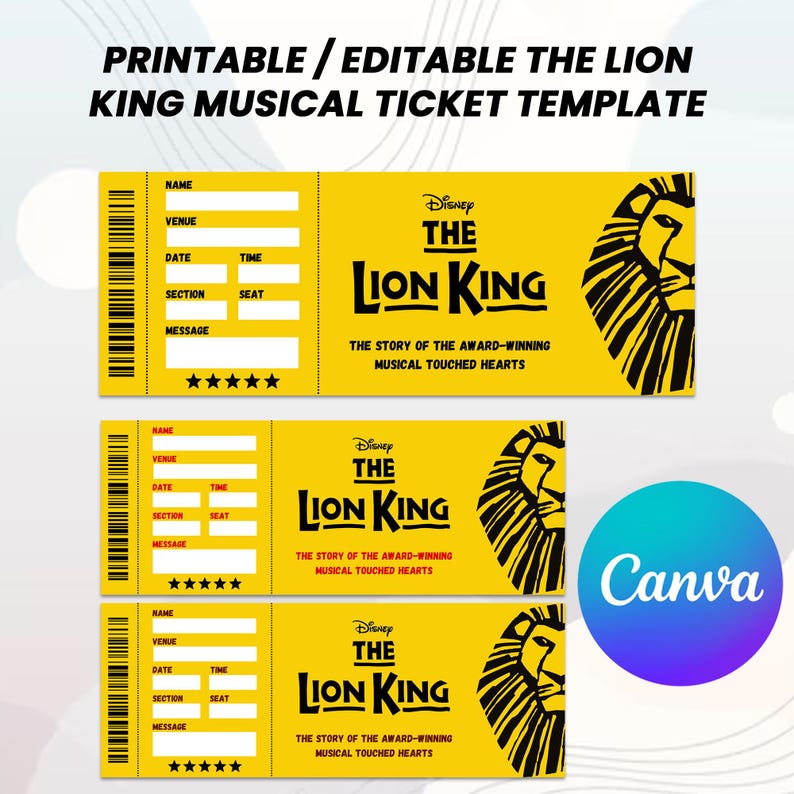 Editable the Lion King Broadway Surprise Ticket Template, Musical ...