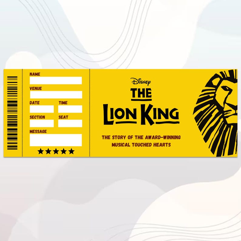Editable the Lion King Broadway Surprise Ticket Template, Musical ...