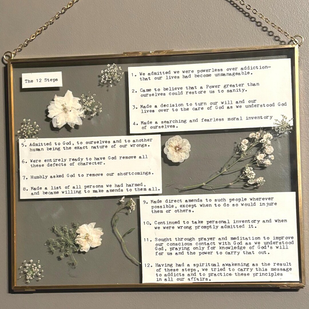 The 12 Steps Wall Art, Pressed Flowers, Alcoholics Anonymous 12 Steps ...