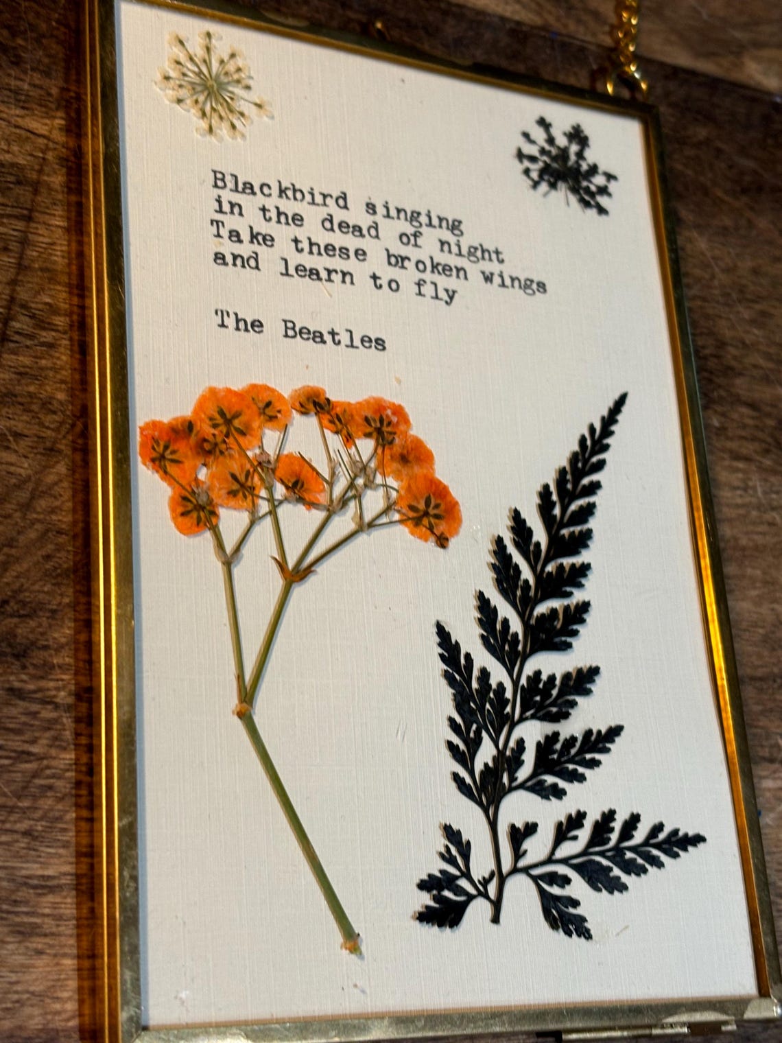 The Beatles Fan Art, Blackbird Fan Art, Wall Hanging, Pressed Flowers ...