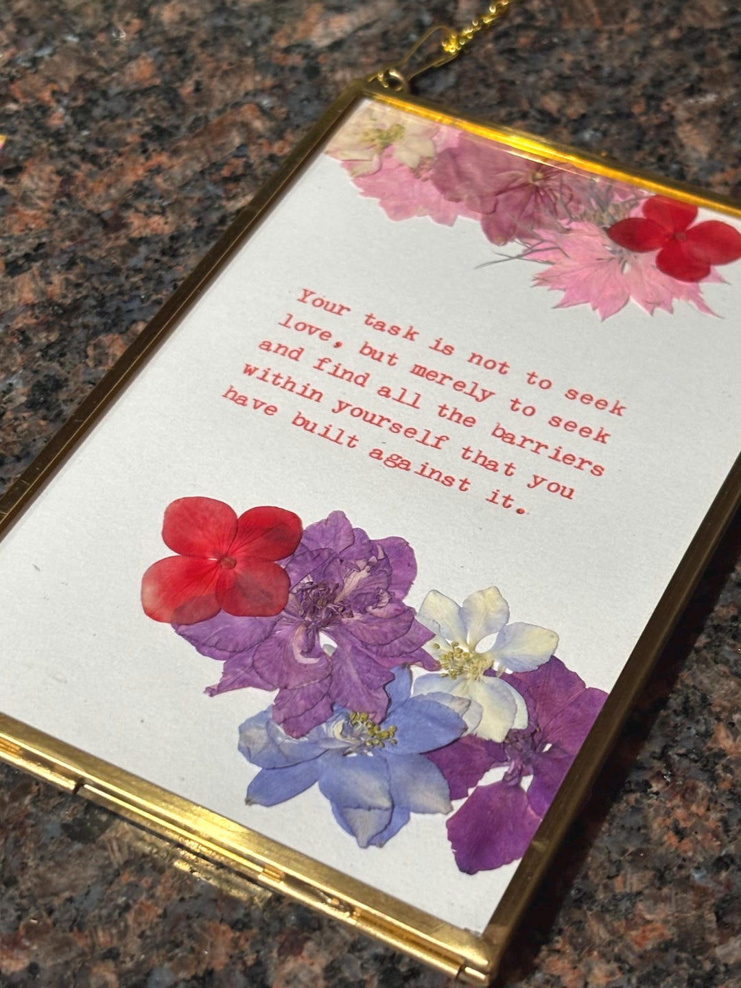 Rumi Love Quote Art: Pressed Flowers, Red Typewriter Ink - Etsy