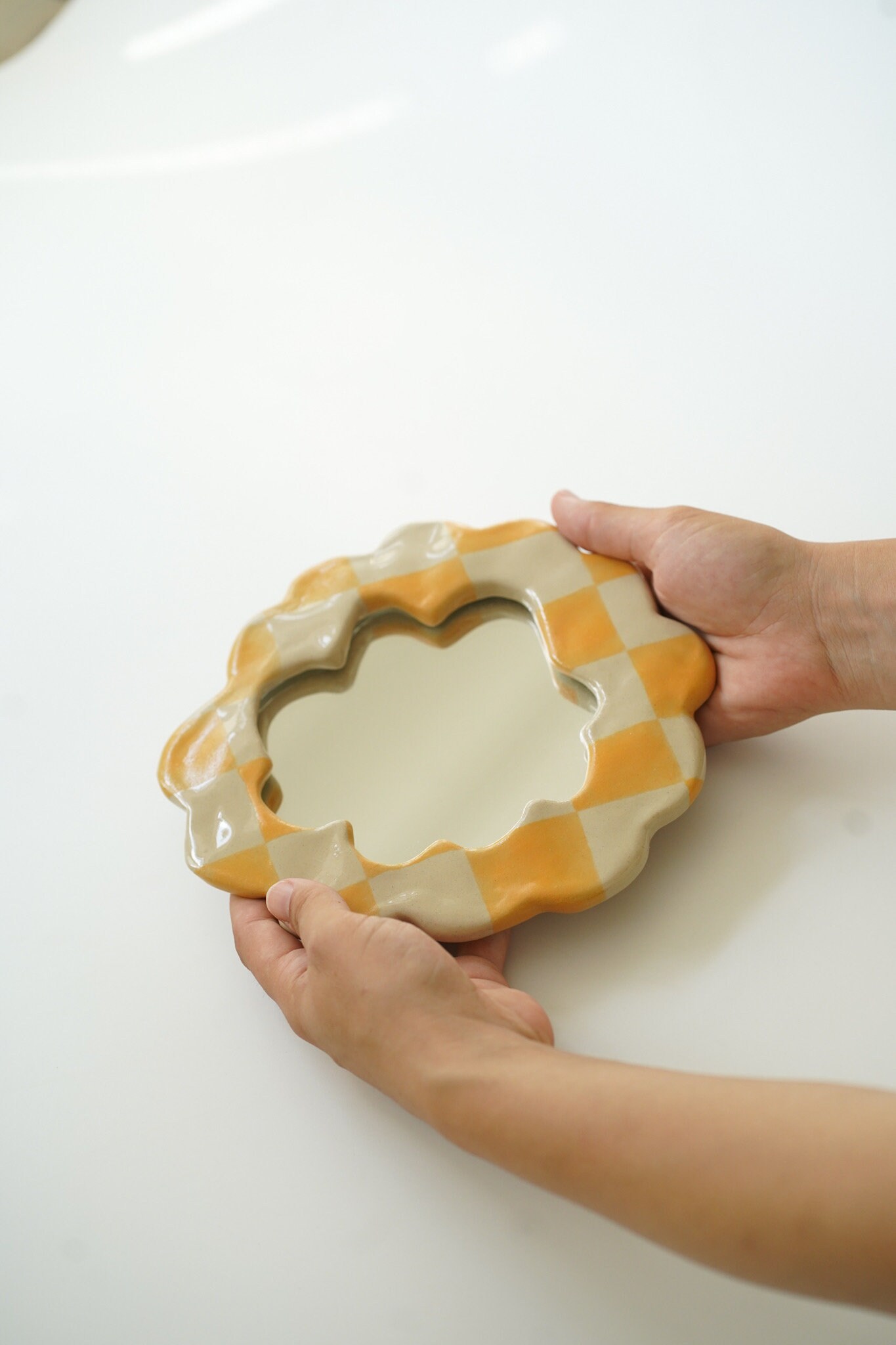 Yellow Checkered Mirror, Wall Decor, Ceramic Mirror, Livingroom ...