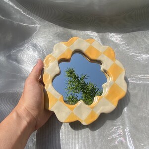 Yellow Checkered Mirror, Wall Decor, Ceramic Mirror, Livingroom ...