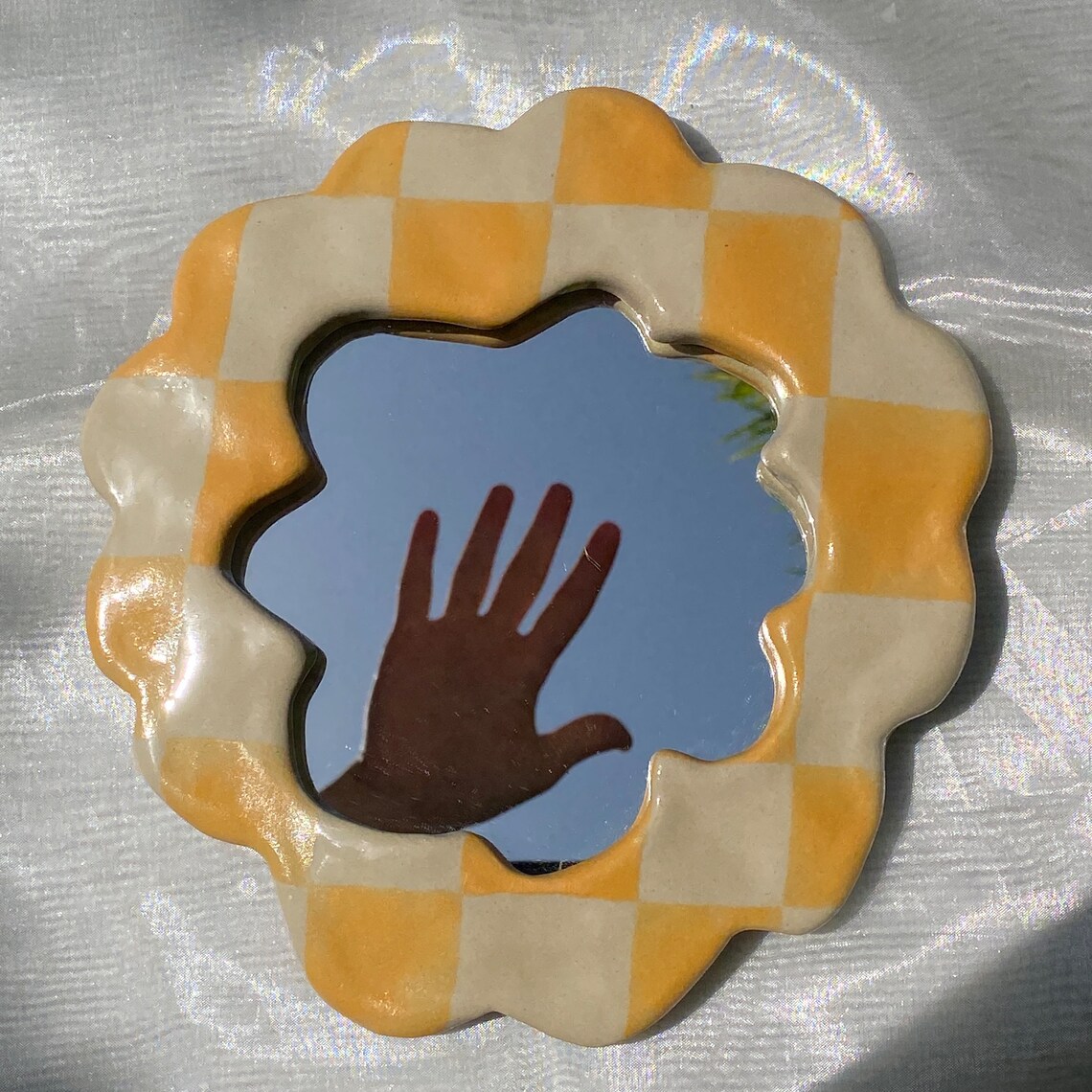 Yellow Checkered Mirror, Wall Decor, Ceramic Mirror, Livingroom ...