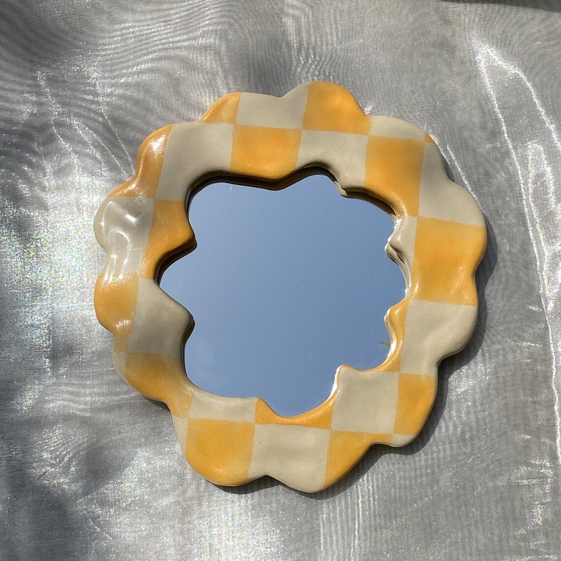Yellow Checkered Mirror, Wall Decor, Ceramic Mirror, Livingroom ...