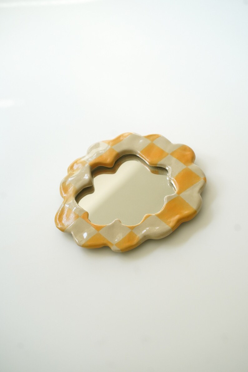 Yellow Checkered Mirror, Wall Decor, Ceramic Mirror, Livingroom ...