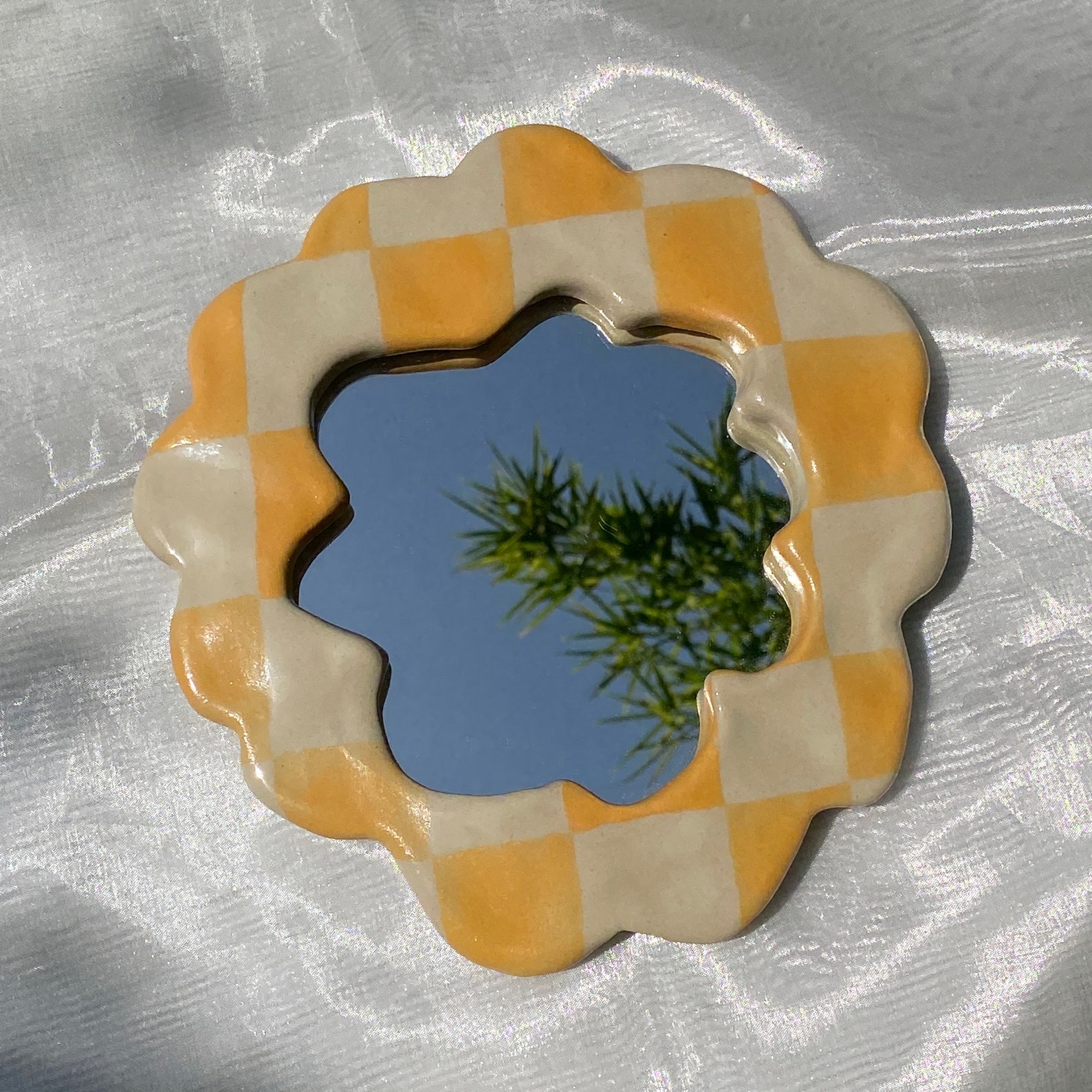Yellow Checkered Mirror, Wall Decor, Ceramic Mirror, Livingroom ...