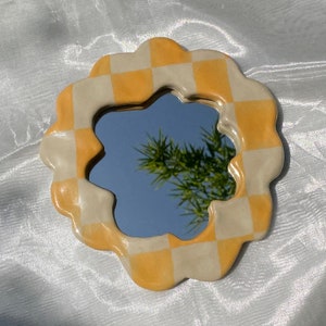 Yellow Checkered Mirror, Wall Decor, Ceramic Mirror, Livingroom ...