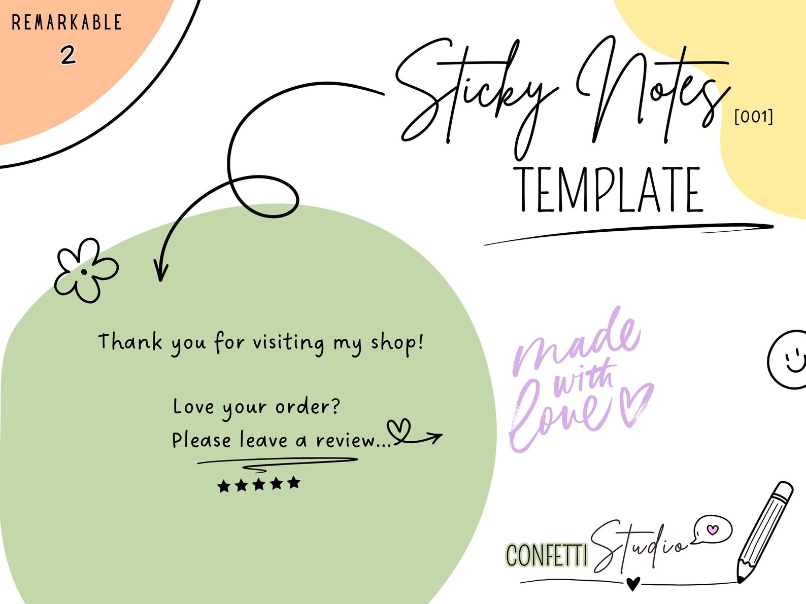 Digital Sticky Notes Template for Remarkable 2 PDF Template for ...