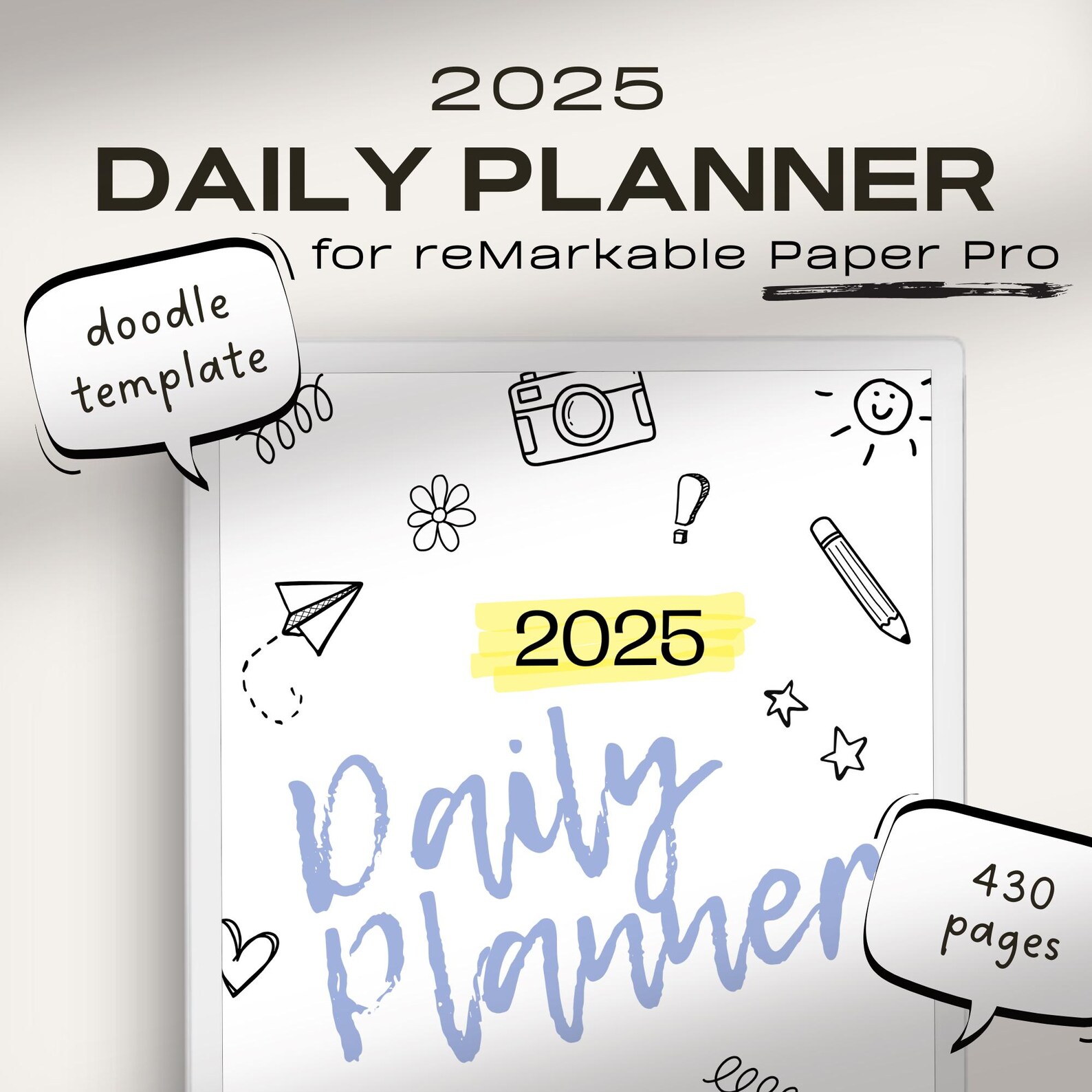Remarkable Paper Pro Planner Templates | Doodle Daily Planner 2025 ...