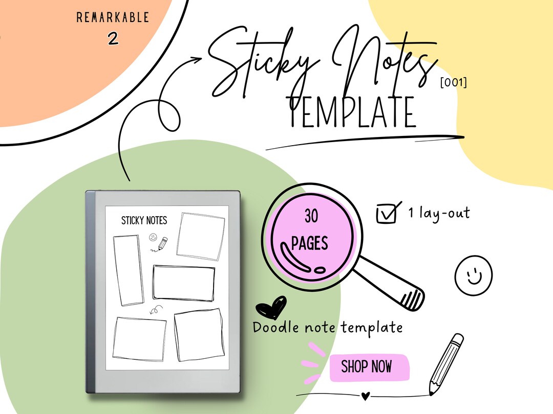 Digital Sticky Notes Template for Remarkable 2 PDF Template for ...