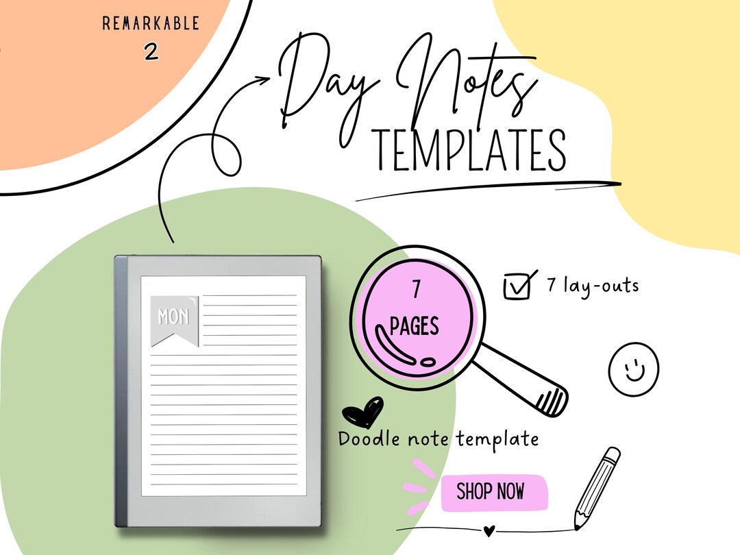 Day Notes for Remarkable 2 Digital Notes / PDF Template for Remarkable ...