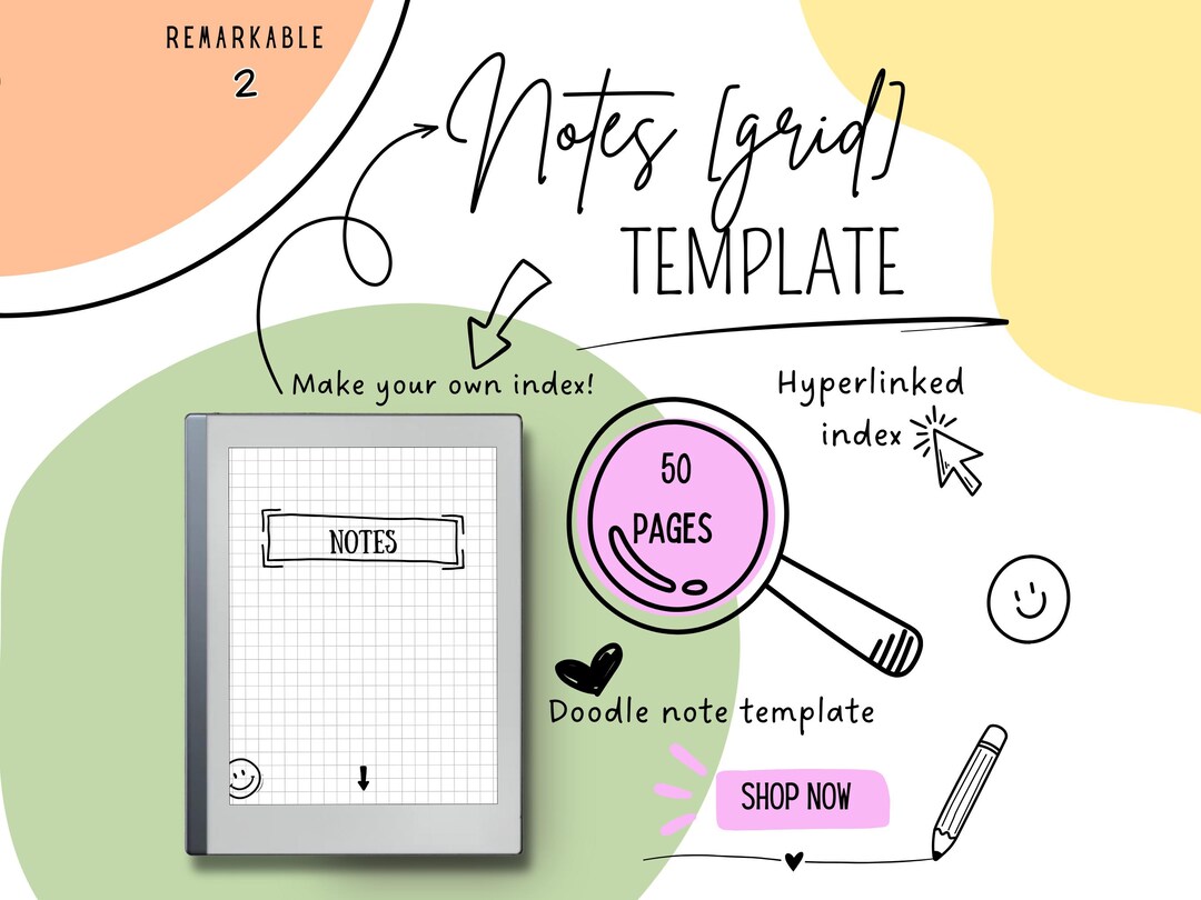Notes Grid Template for Remarkable 2 | Hyperlinked Digital Notebook ...