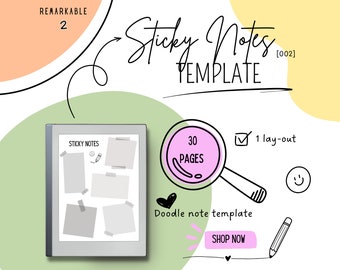 Digital Sticky Notes Template for Remarkable 2 PDF Template for ...