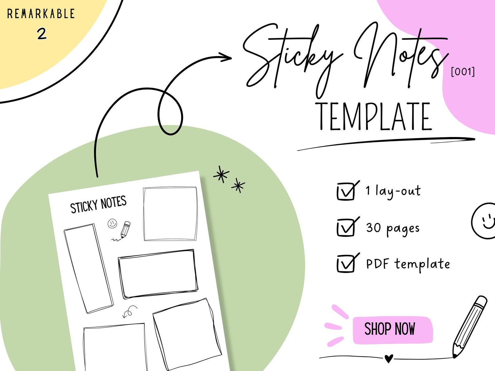 Digital Sticky Notes Template for Remarkable 2 PDF Template for ...