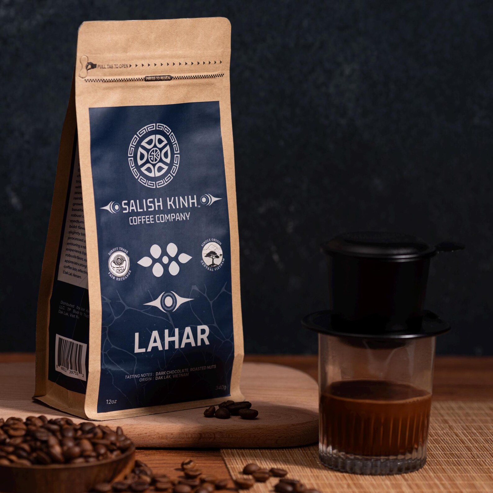 Salish Kinh, Dark Lahar, 12oz Whole Bean Coffee, 100% Robusta, Single ...