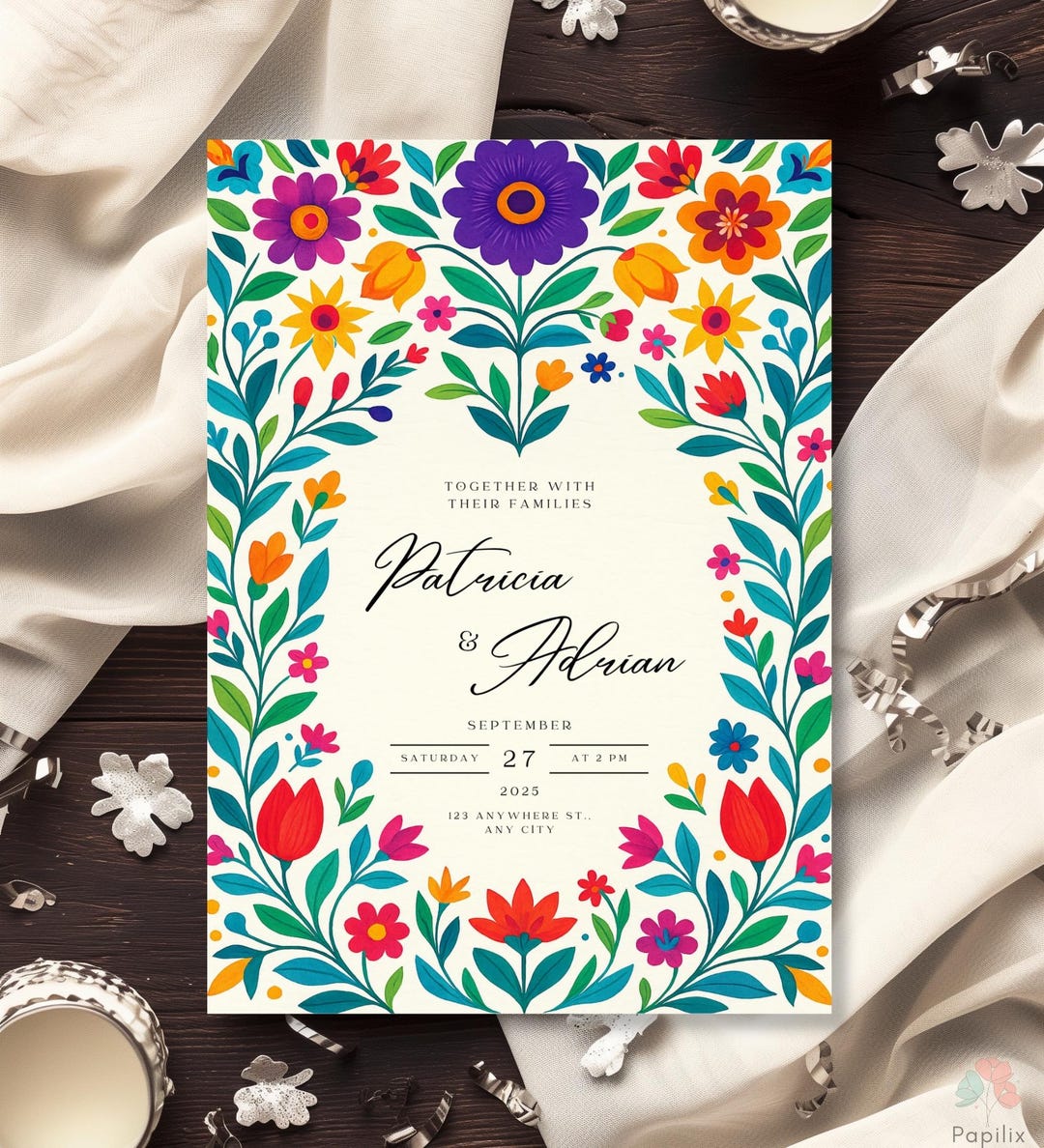 Colorful Floral Invite, Mexican Wedding Invitation Template, Fiesta ...
