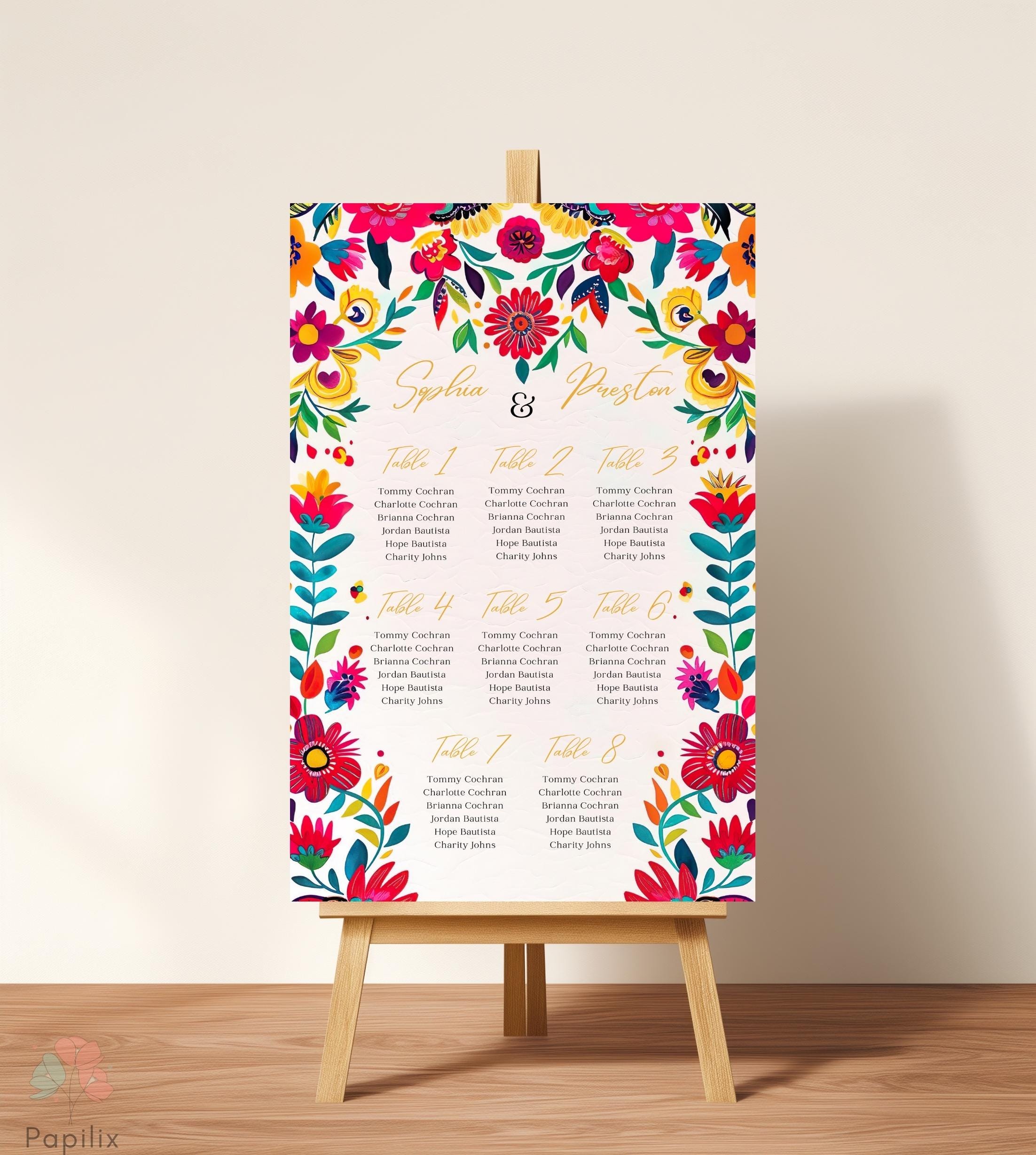 Colorful Mexican Wedding Seating Chart, Floral Talavera Tile, Fiesta ...