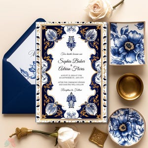 Mexican Wedding Invitation, Talavera Tile Inspired Invite, Blue and ...