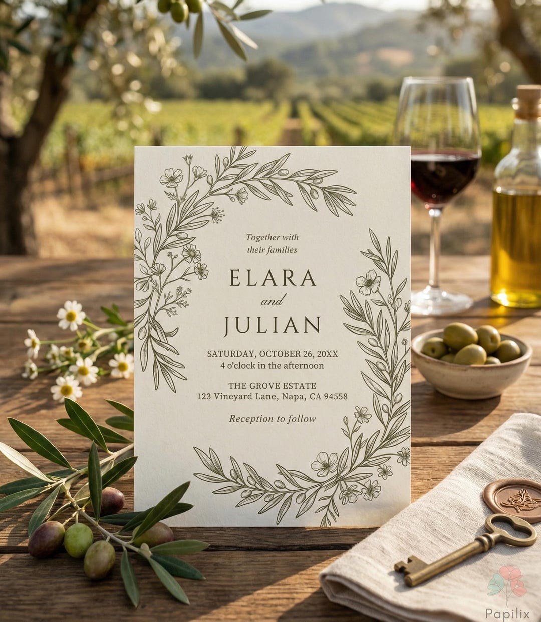 Timeless Olive Branch Wedding Invitation Template, Elegant ...