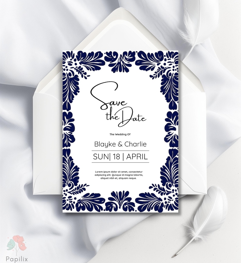 Mexican Save the Date, Blue Talavera Tile Invite, Spanish Fiesta Save ...