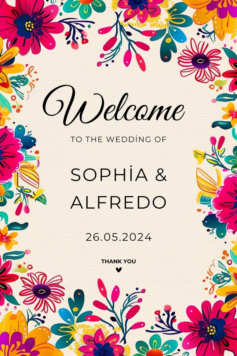Colorful Mexican Wedding Welcome Sign, Editable Template, Floral ...