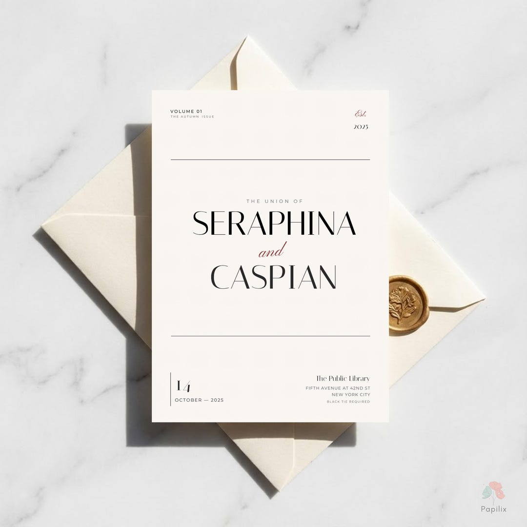 Magazine Wedding Invitation, Editorial Wedding Invite, Newspaper Style ...