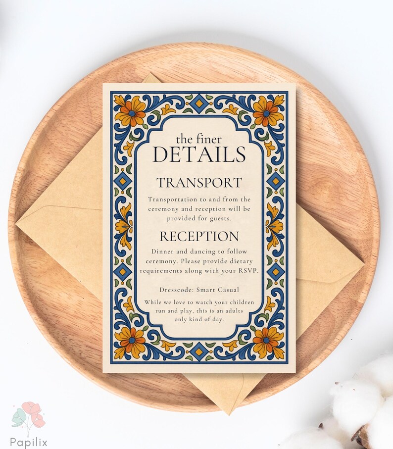 Mexican Wedding Invitation Set, Talavera Tile Fiesta Invites, Blue and ...