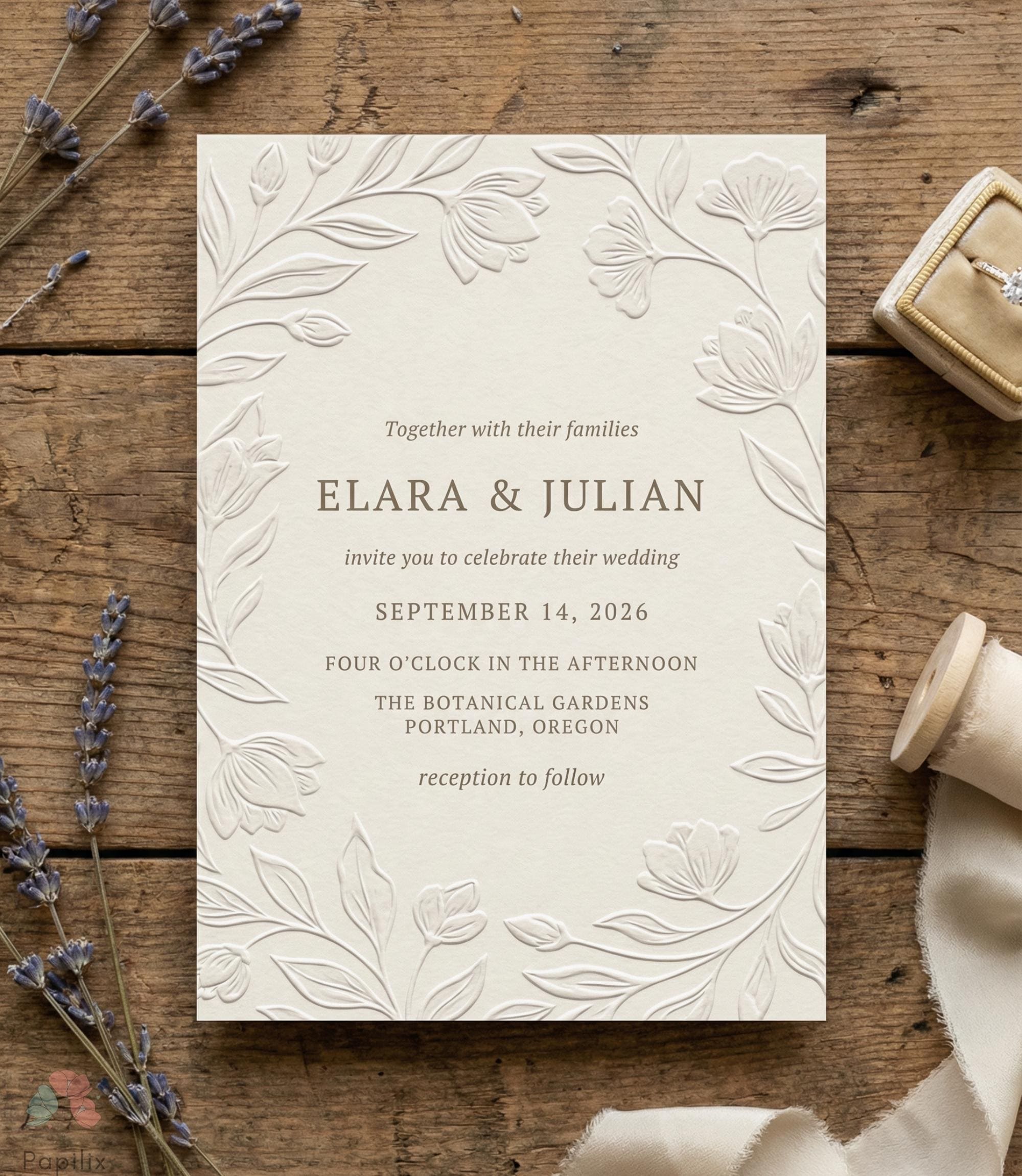 Minimalist Botanical Wedding Invitation Canva Template, Organic Cream ...