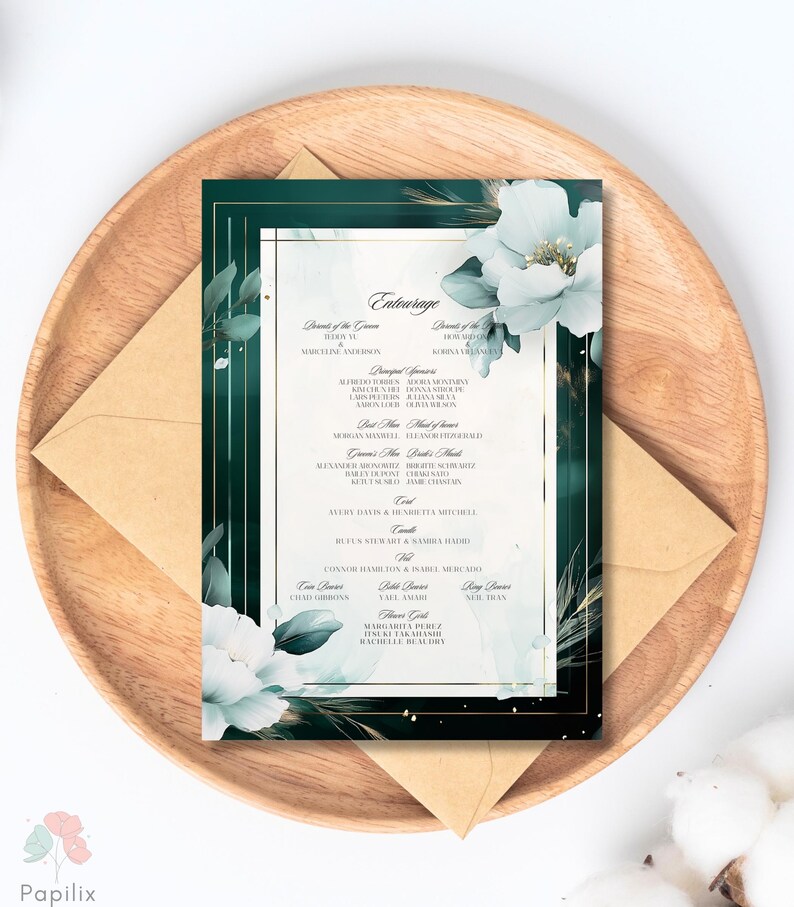 Emerald Green Wedding Invitation Set, White Floral Invite, Dark Green ...