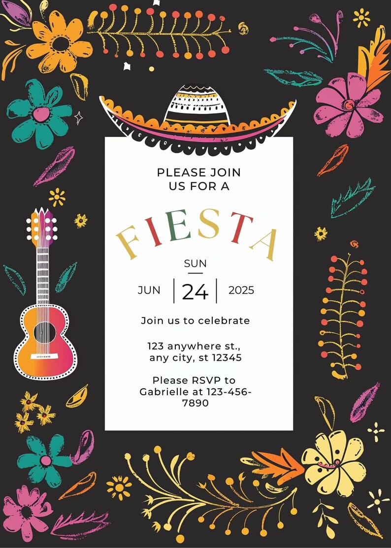 Fiesta Party Invitation, Mexican Themed Invite, Colorful Floral ...