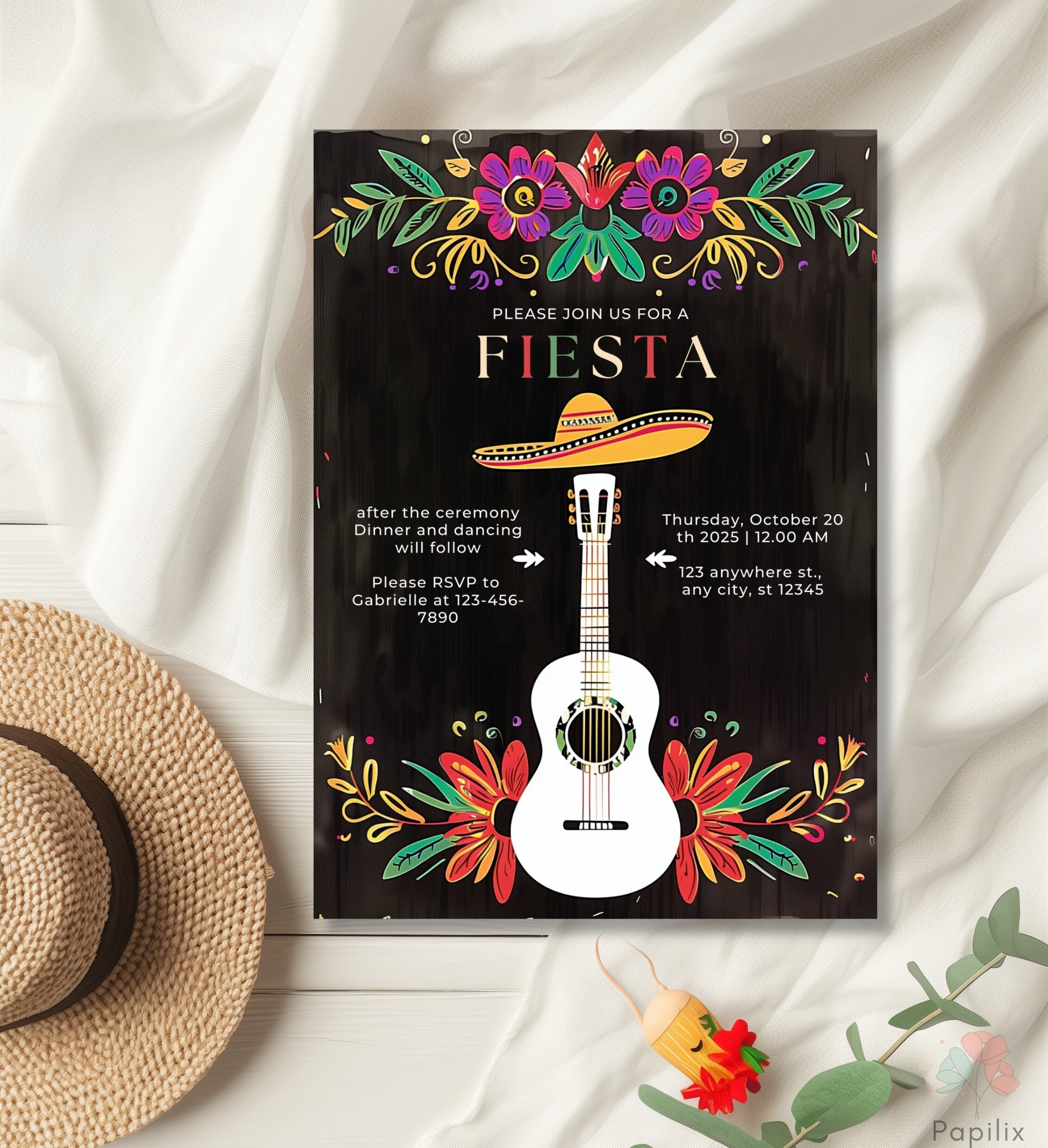 Fiesta Birthday Party Invitation, Mexican Party Invite, Floral Sombrero ...