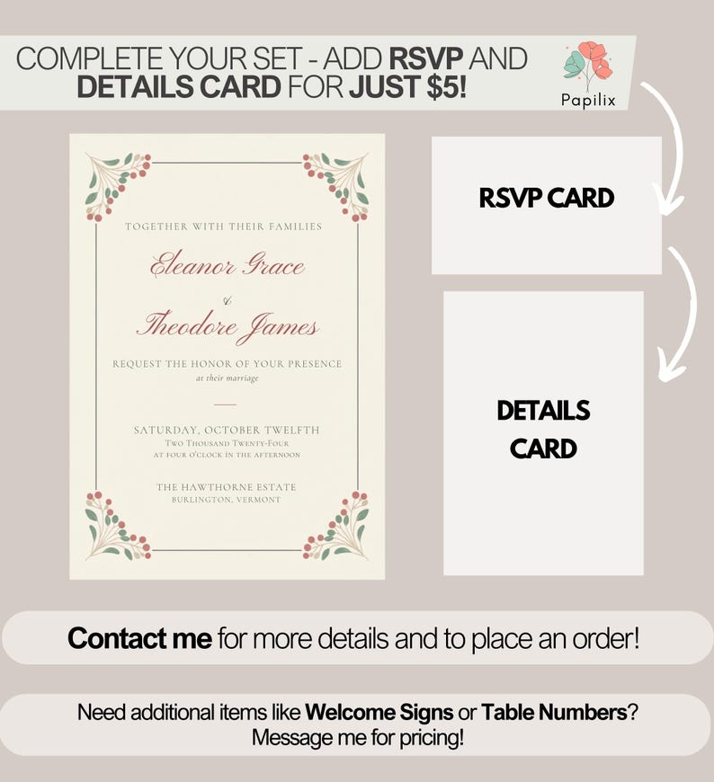 Winter Berry Wedding Invitation, Cranberry Sage Green, Festive ...