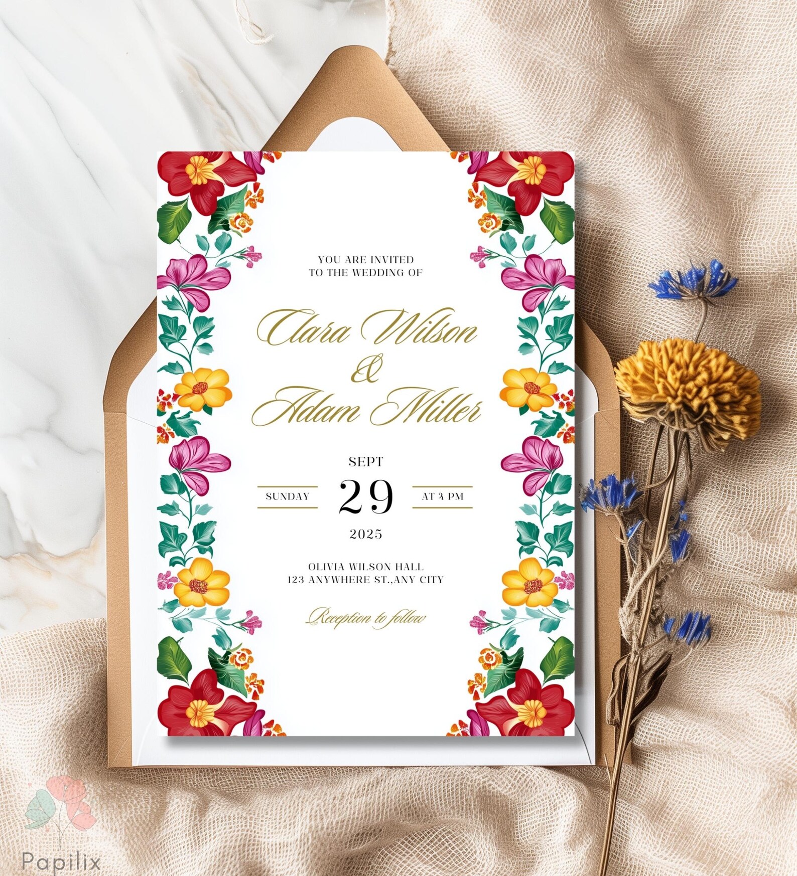 Mexican Floral Wedding Invitation Template, Colorful Floral Border ...