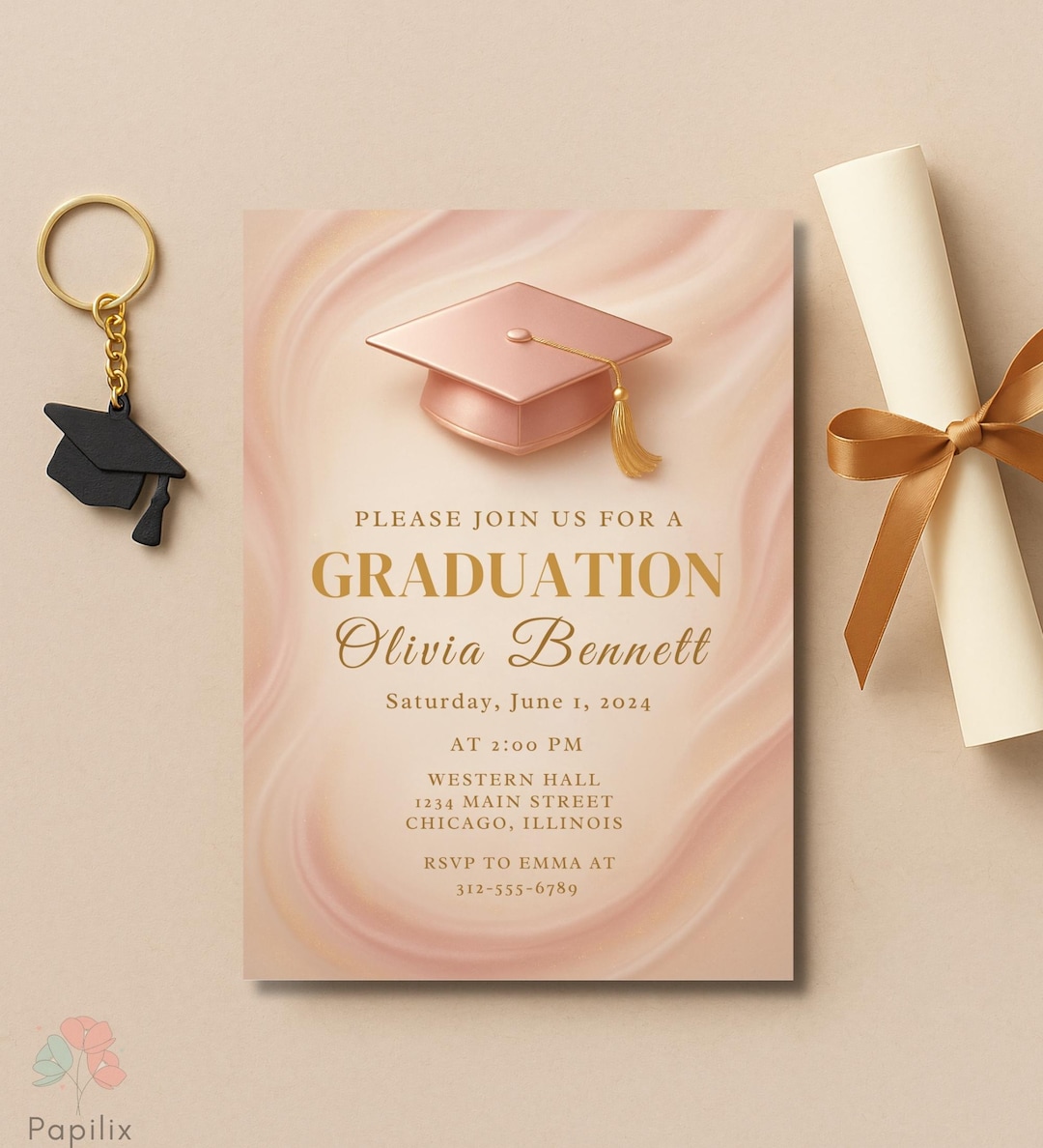 Rose Gold Graduation Invitation Template, Elegant Graduation Party ...